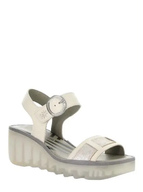 Fly London Beik Platform Wedge Sandal - 000 Off White/pl