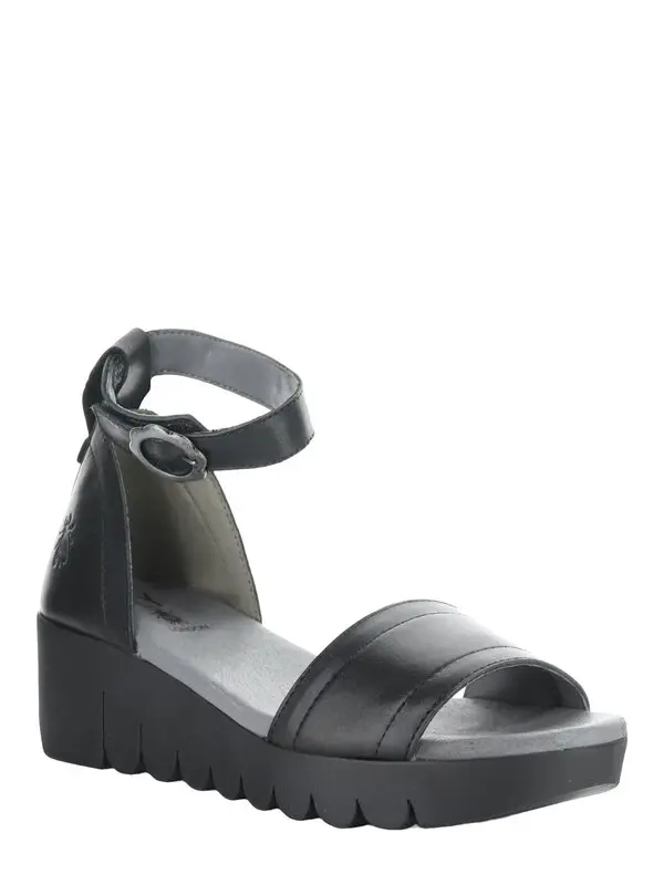 Fly London Voik Ankle Strap Platform Wedge Sandal - Black