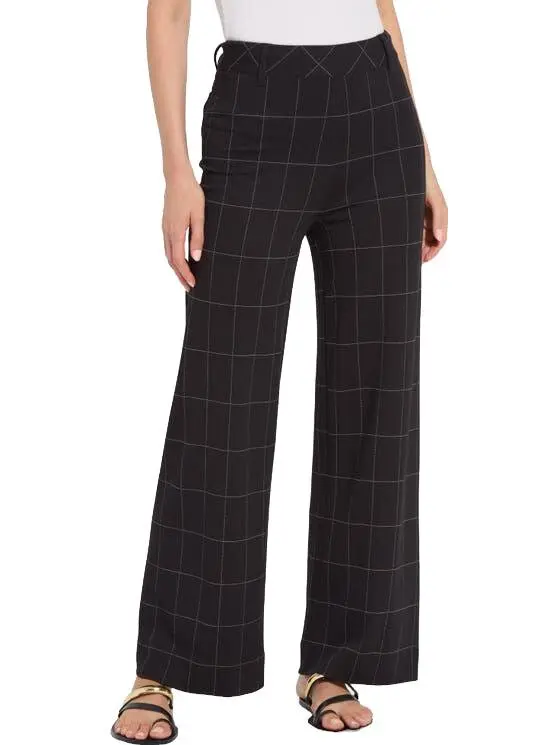 Lyssé Erin Windowpane Check High Waist Wide Leg Ponte Pants - Double Check Line