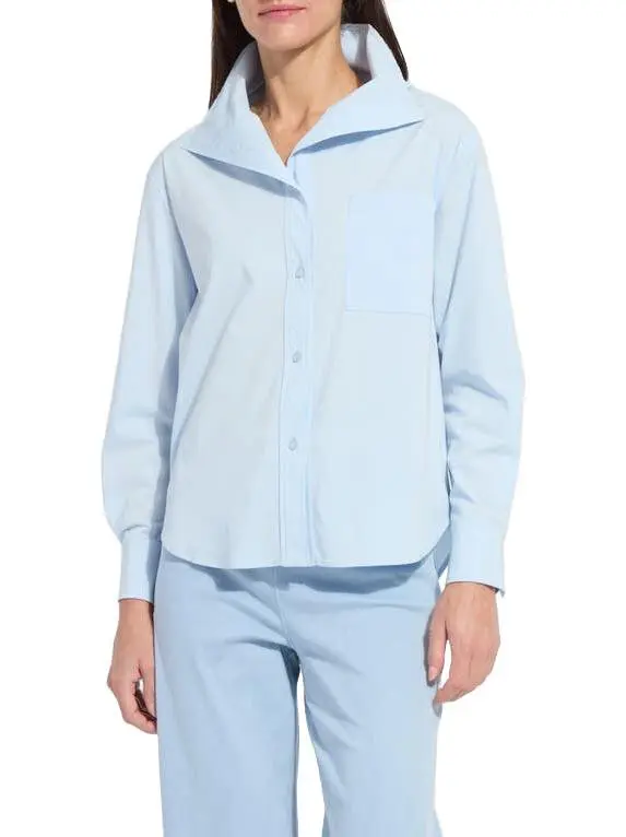 Lyssé Tulsi Funnel Neck Button-up Shirt - Chalk Blue