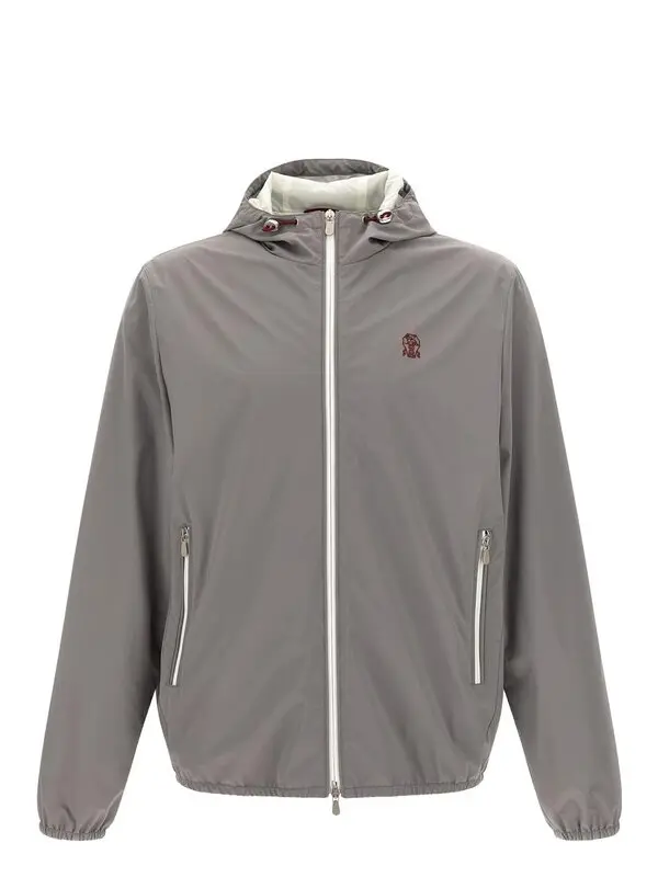 Brunello Cucinelli Logo Embroidery Windbreaker - Gray