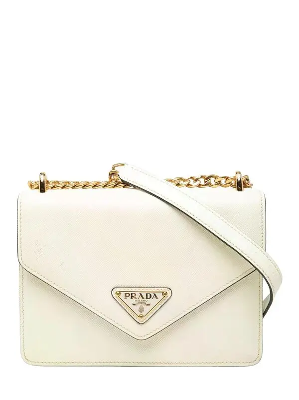 Prada Saffiano Lux Envelope Chain Crossbody Bag - White