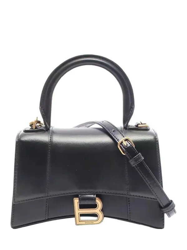 Balenciaga 2010-2025 Xs Shiny Box Calfskin Hourglass Top Handle Satchel - Black
