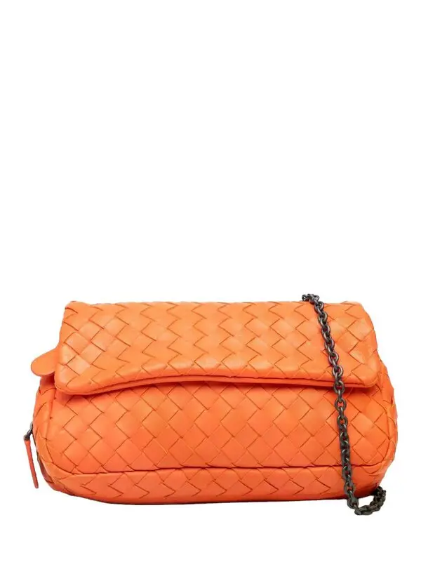 Bottega Veneta Mini Nappa Intrecciato Expandable Chain Flap Crossbody Bag - Orange