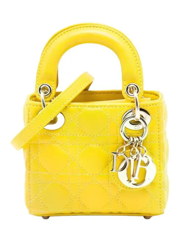 Dior 2022 Micro Lambskin Cannage Lady Satchel - Yellow