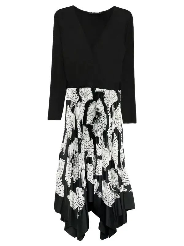 Karl Lagerfeld Floral Pleated Dress - Black