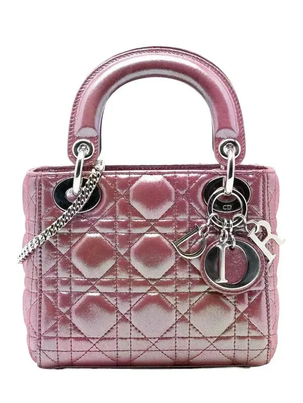 Dior 2015 Mini Iridescent Lambskin Cannage Lady Satchel - Pink