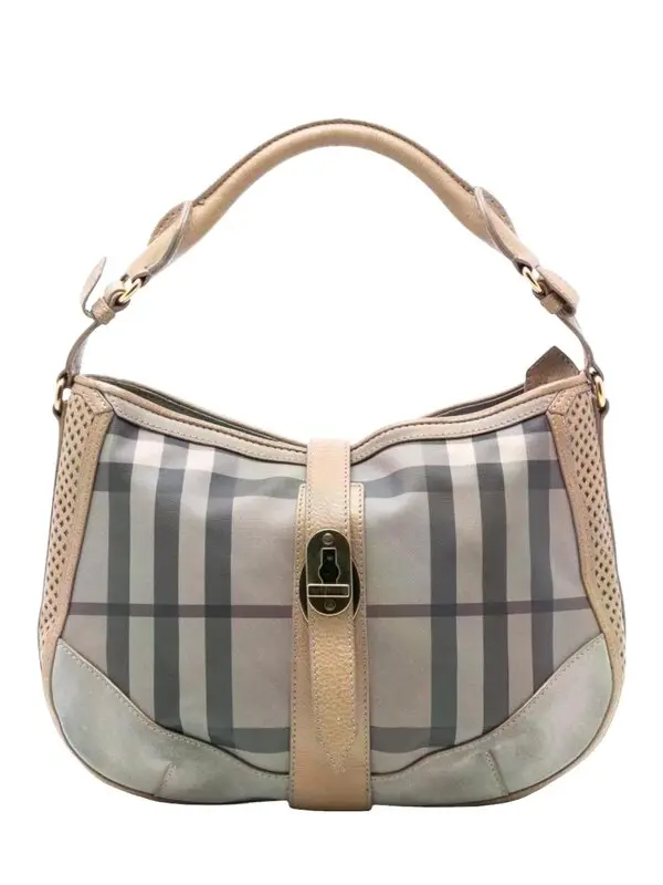Burberry 2000-2017 Smoke Check Coated Canvas Bartow Hobo Bag - Grey