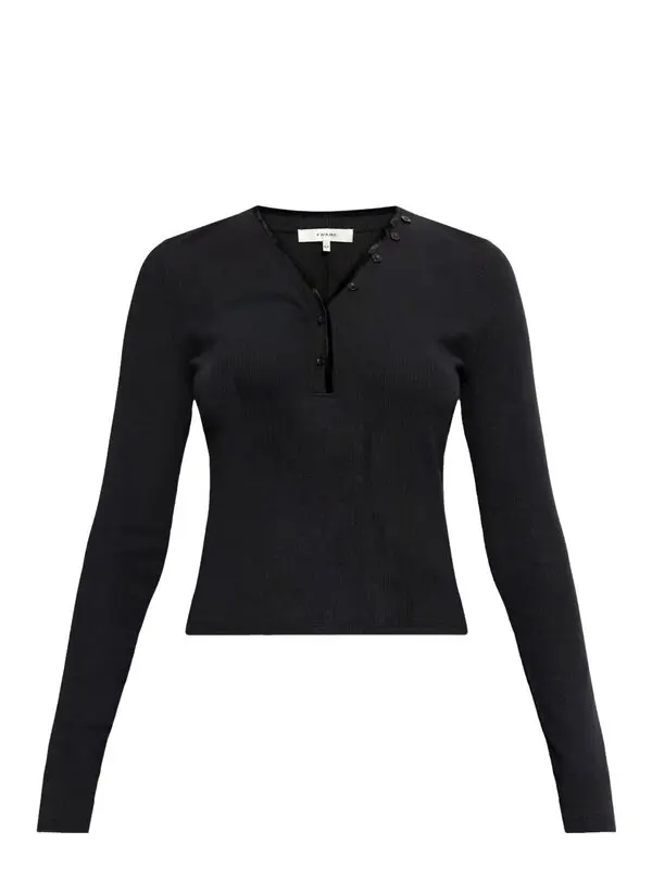 FRAME Button Ribbed Top - Black