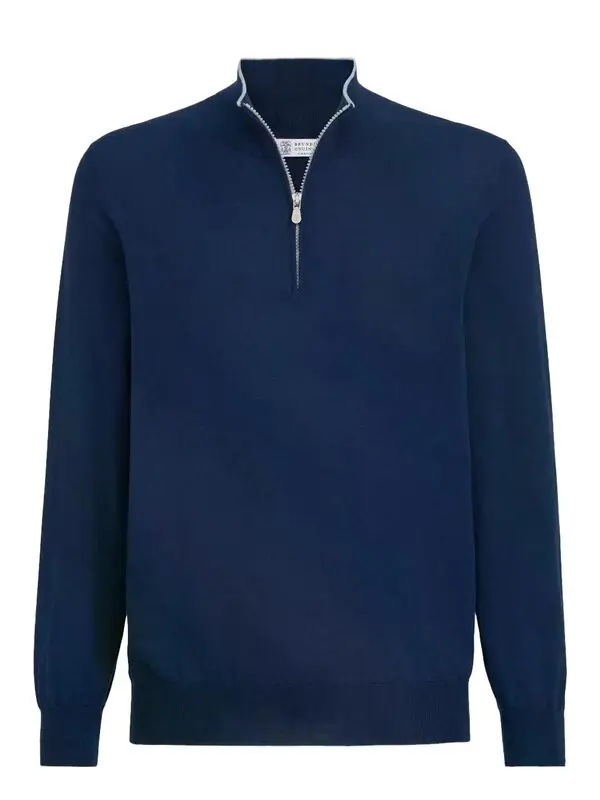 Brunello Cucinelli Half-zip Long Sleeve Sweater - Blue