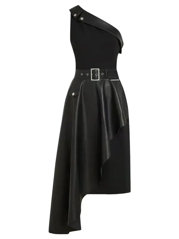 Karl Lagerfeld One-shoulder Belted Dress - Black