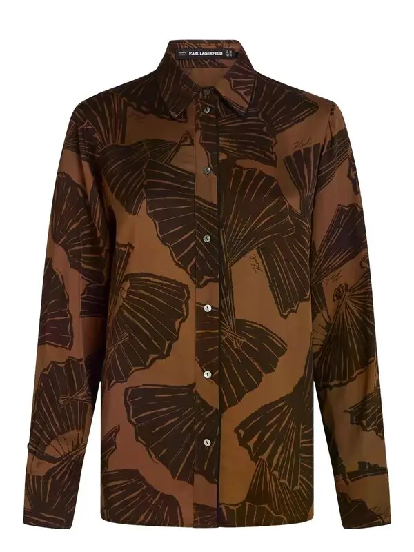 Karl Lagerfeld Fan-print Long-sleeve Shirt - Brown