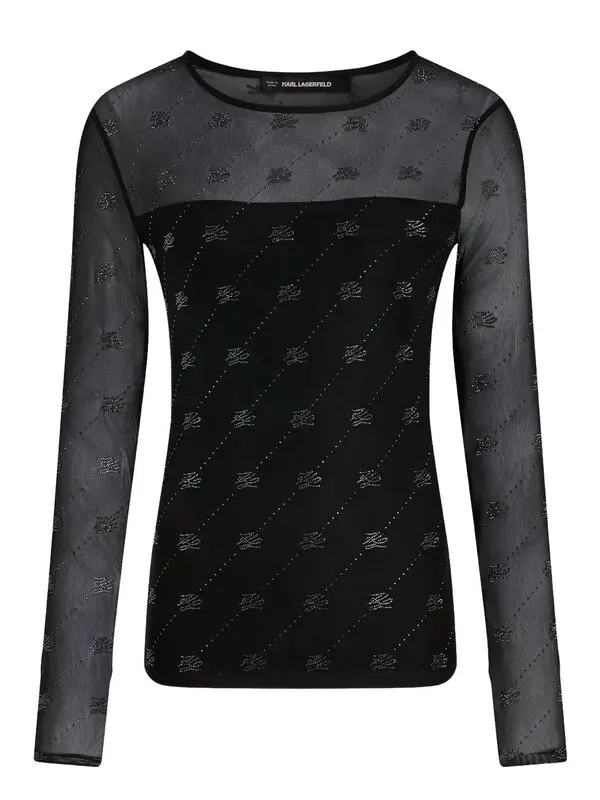 Karl Lagerfeld Autograph Rhinestone Mesh Top - Black