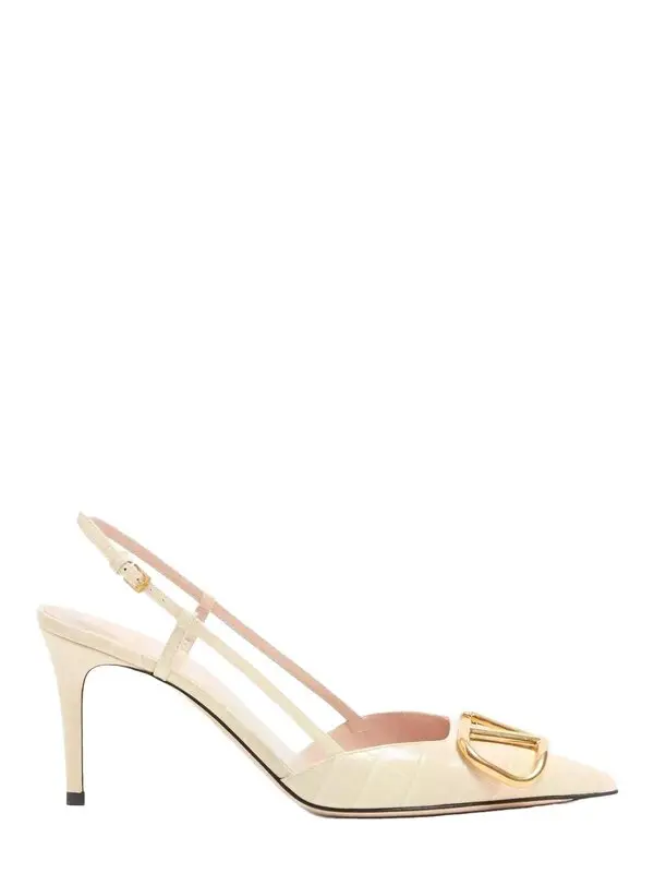 Valentino Garavani Vlogo Crocodile-effect Slingback Pumps - Neutrals