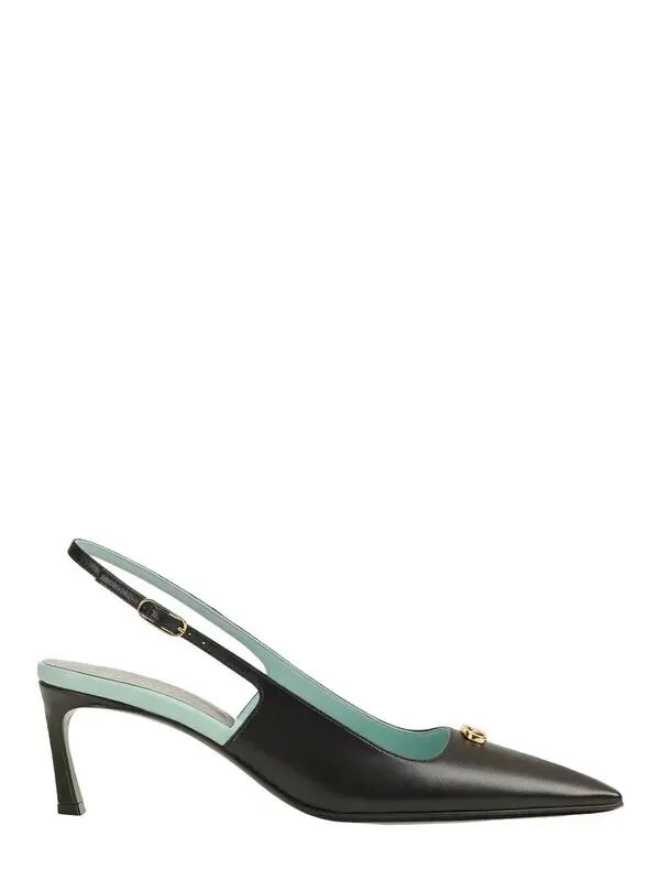 SERGIO ROSSI Logo-plaque Slingback Pumps - Black