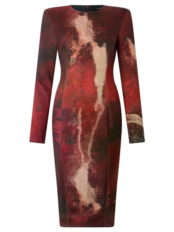 Roberto Cavalli Marble-print Sheath Midi Dress - Red