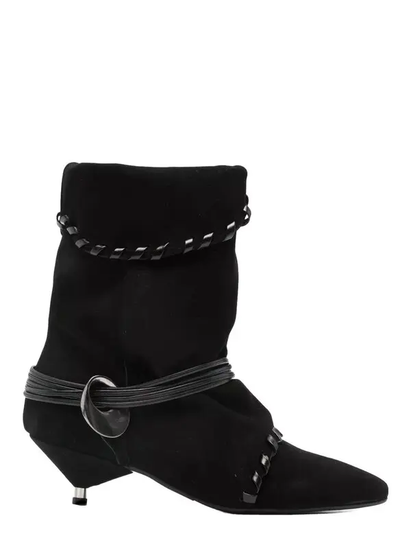 GISEL MOIRE Ariel Woven Strap Boots - Black