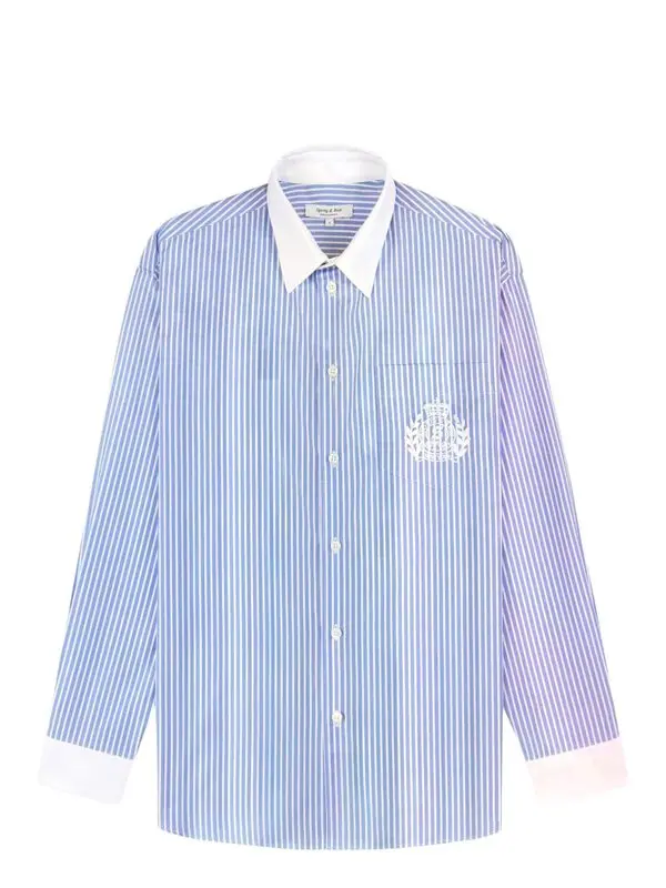SPORTY & RICH Striped Embroidered Shirt - Blue