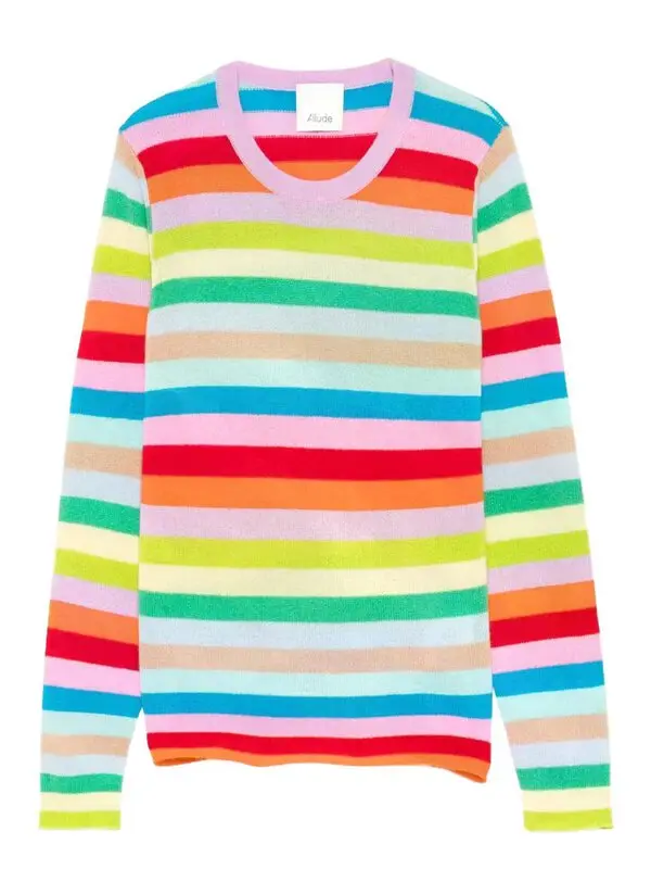ALLUDE Striped Crew-neck Sweater - Blue
