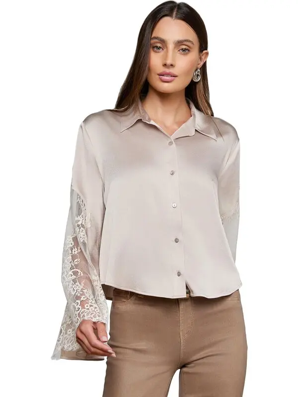 L'Agence Capri Lace Sleeve Blouse - Feather Grey