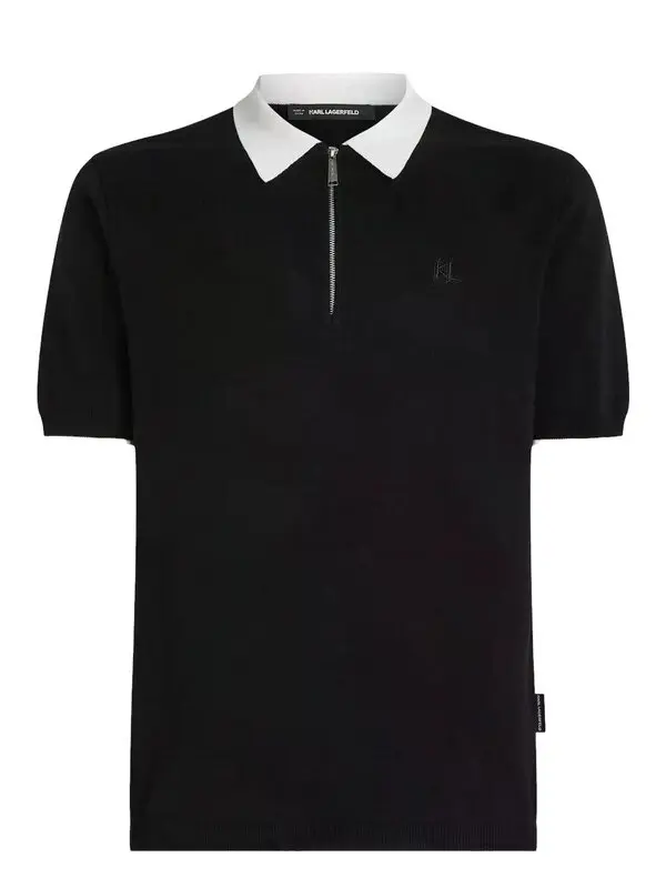 Karl Lagerfeld Contrast-collar Half-zip Polo Shirt - Black