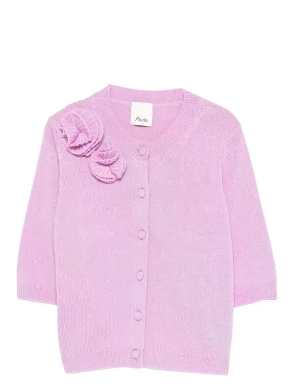 ALLUDE Flower-embellishment Button-fastening Cardigan - Pink