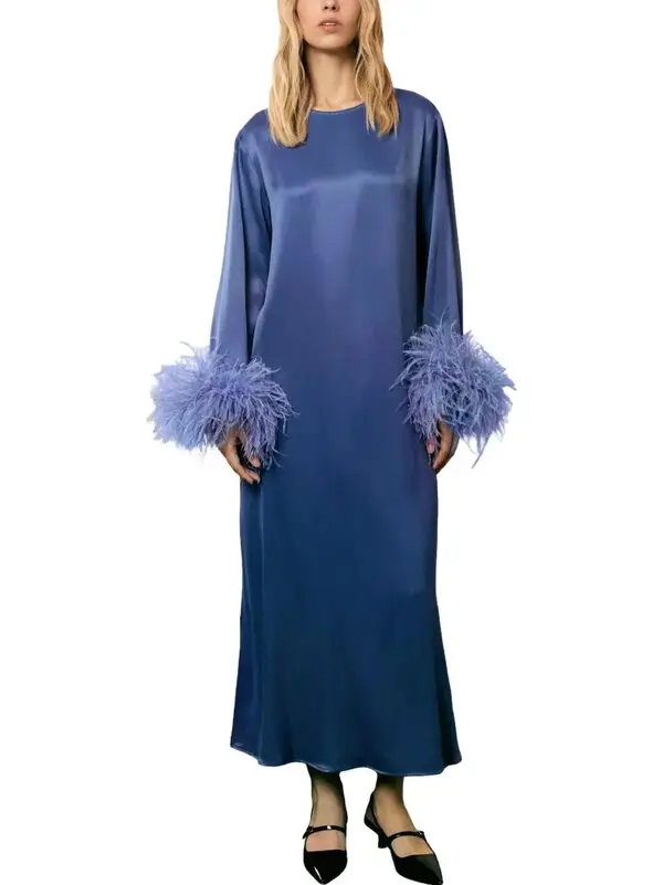 Sleeper Suzi Detachable-feathers Maxi Dress - Blue