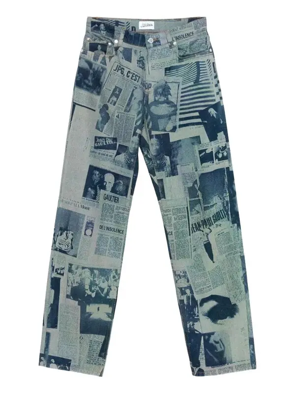 Jean Paul Gaultier Newspaper Print Straight Jeans - Blue