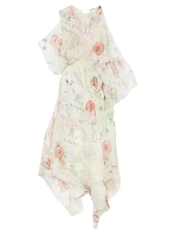 Alexander McQueen Floral-print Midi Dress - Neutrals