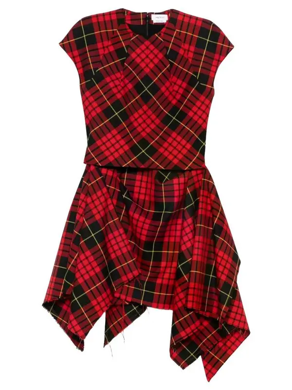 Alexander McQueen Draped Tartan Mini Dress - Red