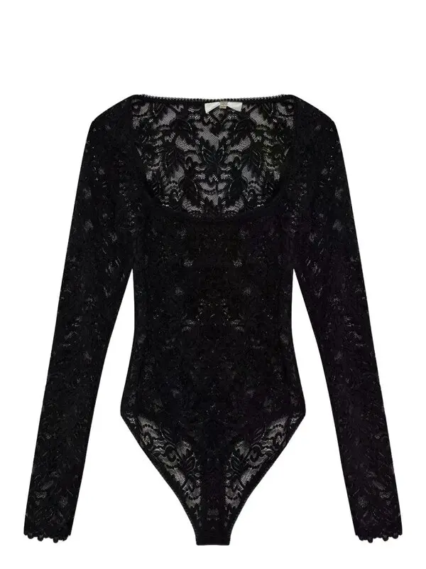 LoveShackFancy Jannie Lace Long-sleeves Bodysuit - Black