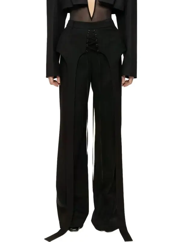 NISSA Lace-up Trousers With Exaggerated Hips - Black