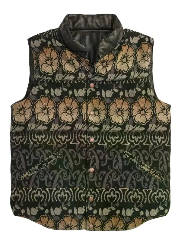 Ralph Lauren Floral-jacquard Leather Gilet - Black