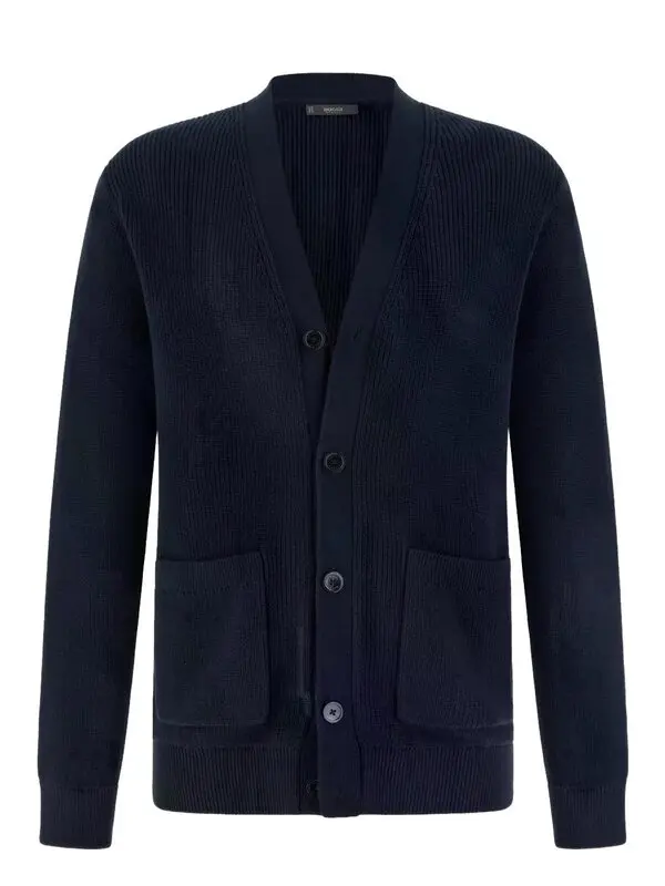 Boggi Milano Ribbed Patch Pocket Cardigan - Blue