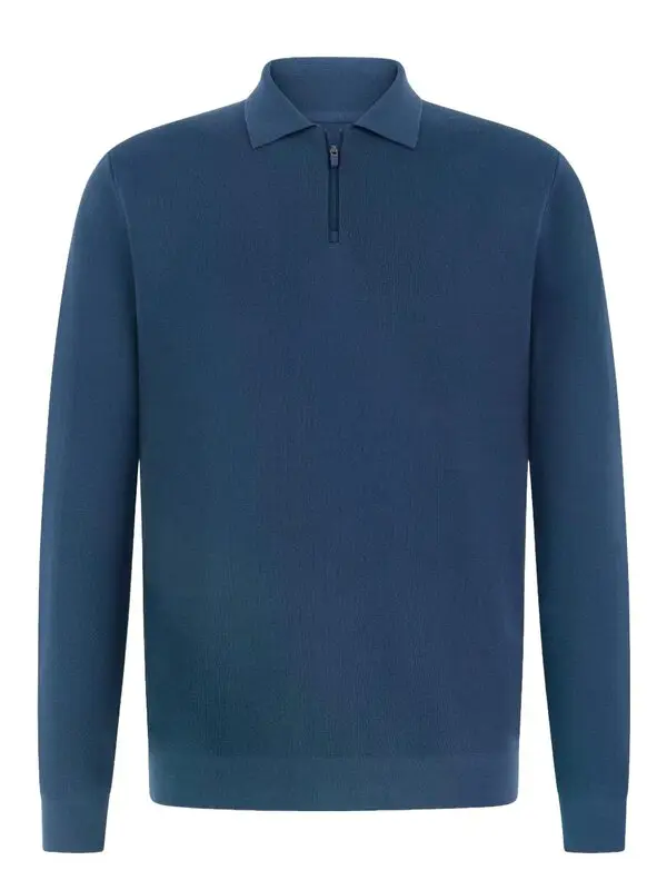Boggi Milano Zip Knitted Polo Shirt - Blue