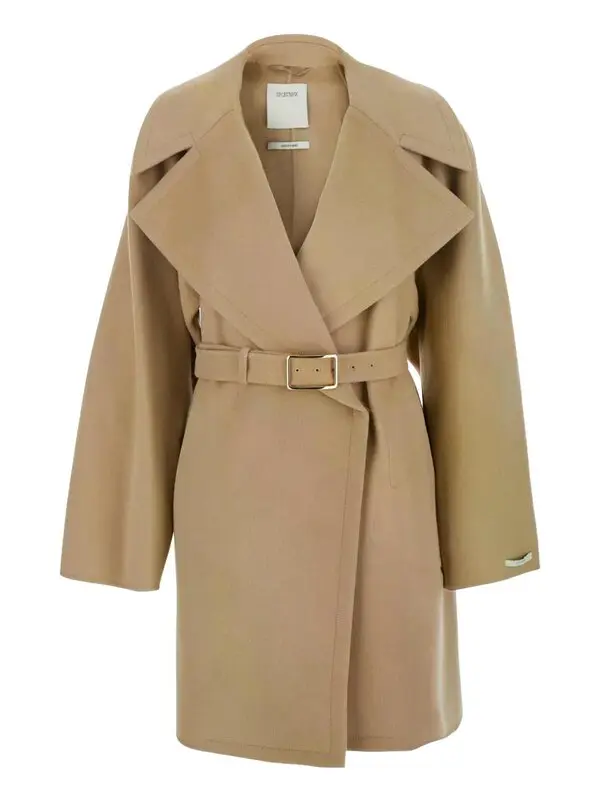 Sportmax Belted Oversized Virgin Wool Coat - Neutrals