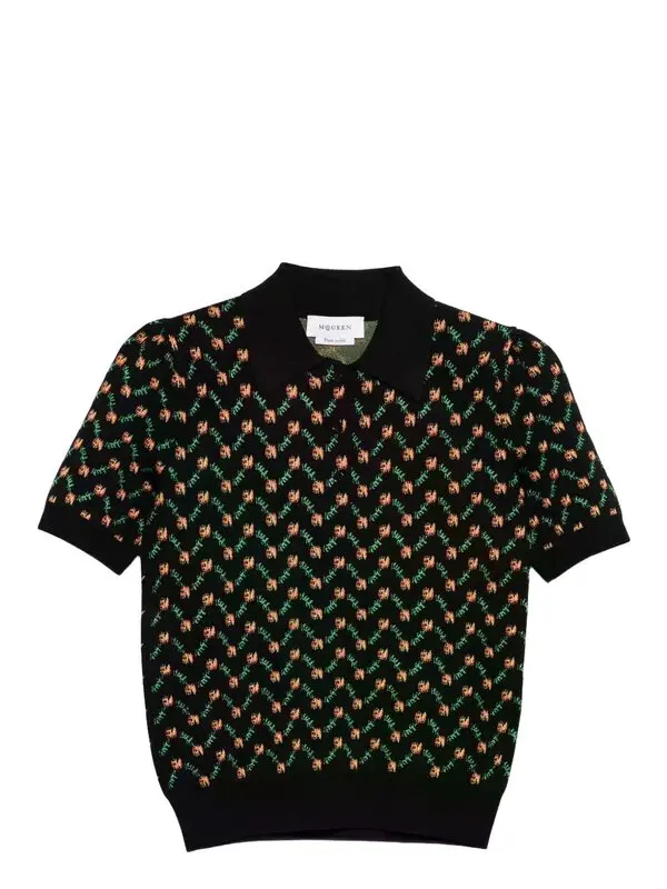 Alexander McQueen Floral-jacquard Polo Top - Black