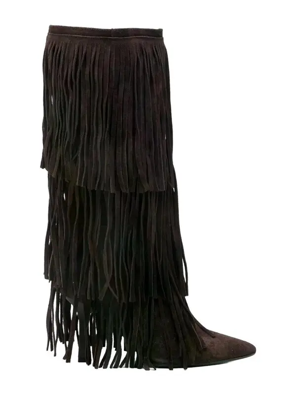 GISEL MOIRE Fringed Boots - Brown