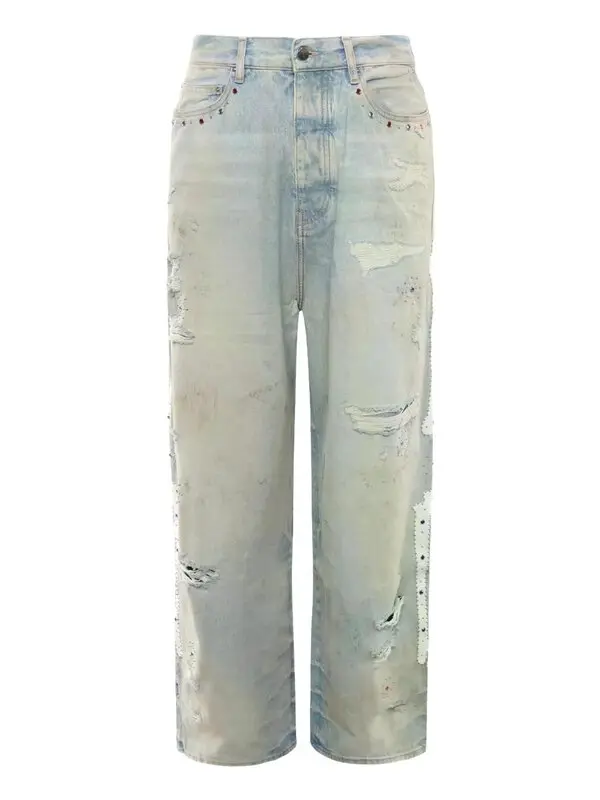 Amiri Distressed Embellished Jeans - Blue