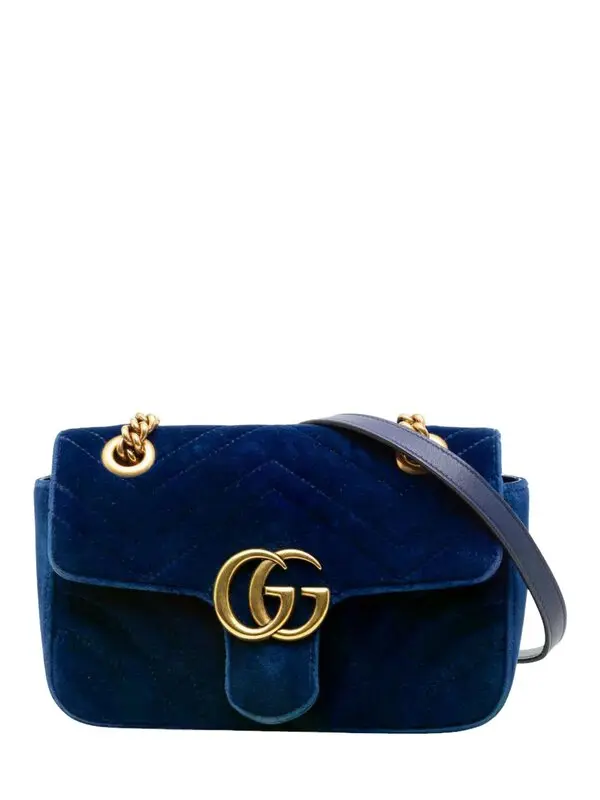 Gucci Small Gg Marmont Matelasse Velvet Shoulder Bag - Blue