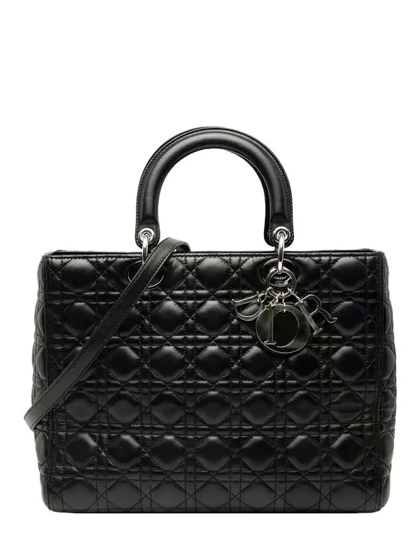 Dior 2013 Large Lambskin Cannage Lady Satchel - Black