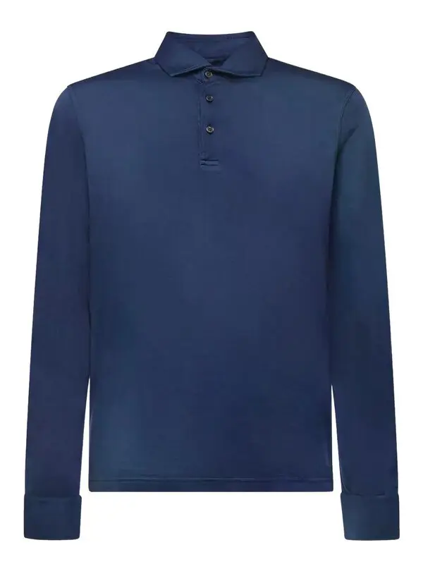 Fedeli Buttoned Long-sleeve Polo Shirt - Blue