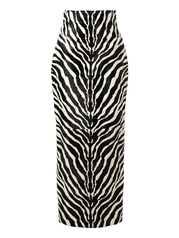 Khaite Loxley Zebra-print Calf Hair Midi Skirt - Animal Print