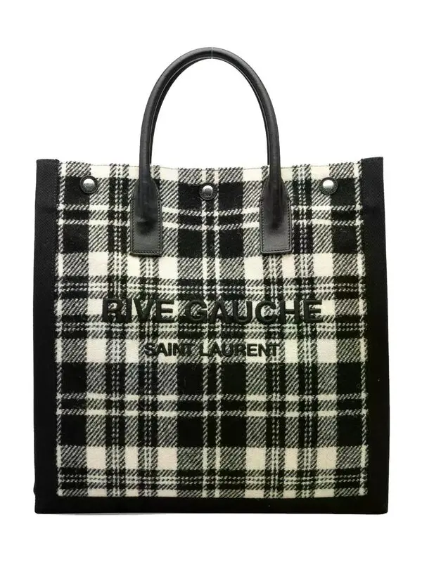 Saint Laurent 2020 Plaid Wool Rive Gauche North South Tote Bag - Black