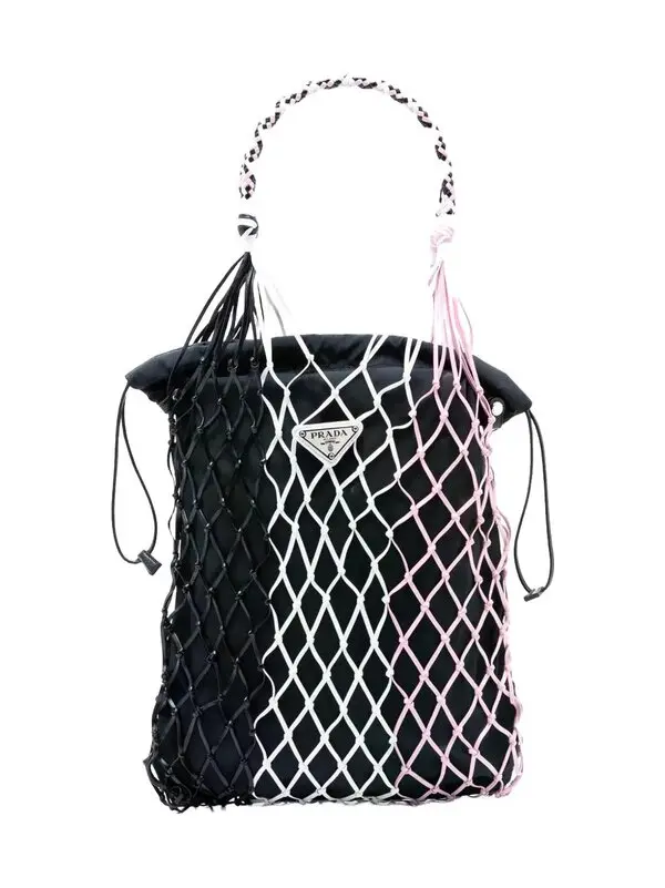 Prada Tessuto And Tricolor Rete Drawstring Tote Bag - Black