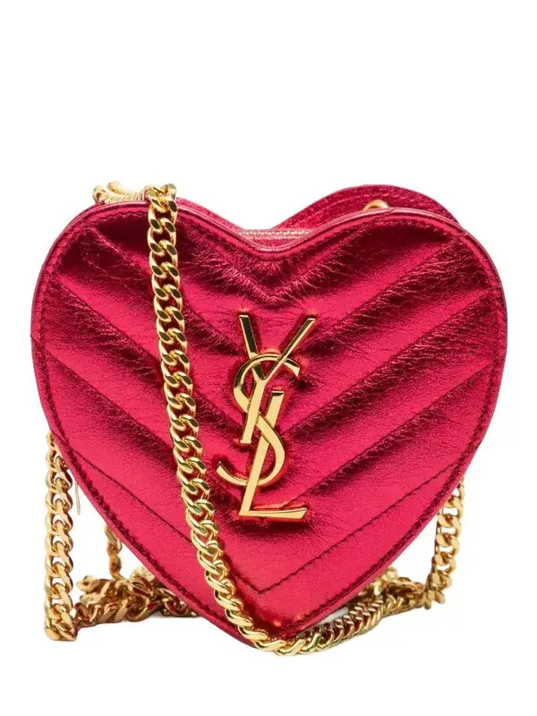 Saint Laurent Mini Metallic Leather Monogram Heart Bag - Pink