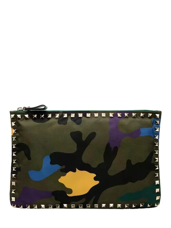 Valentino Garavani 2010 Nylon Rockstud Camouflage Zip Clutch - Green