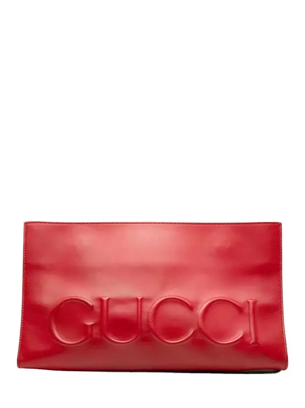 Gucci Embossed Leather Logo Clutch - Red