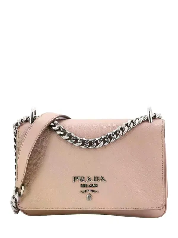 Prada Chain Flap Saffiano And Soft Calf Small Crossbody Bag - Neutrals