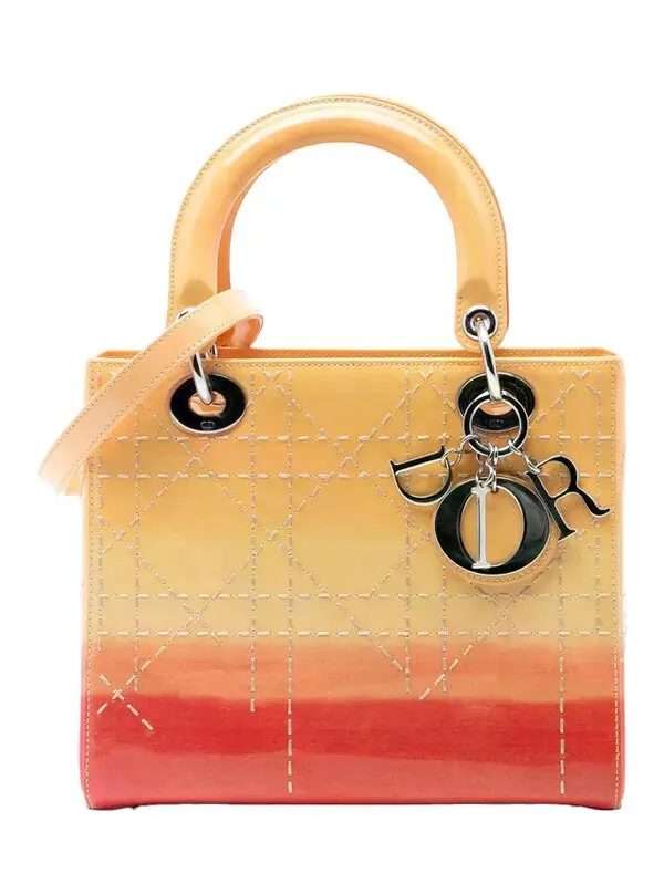 Dior 2015 Medium Ombre Patent Cannage Lady Satchel - Orange